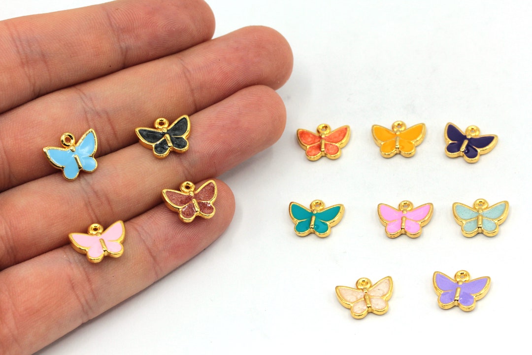 10x13mm 24k Shiny Gold Butterfly Charm, Enamel Butterfly Charm, Mini ...