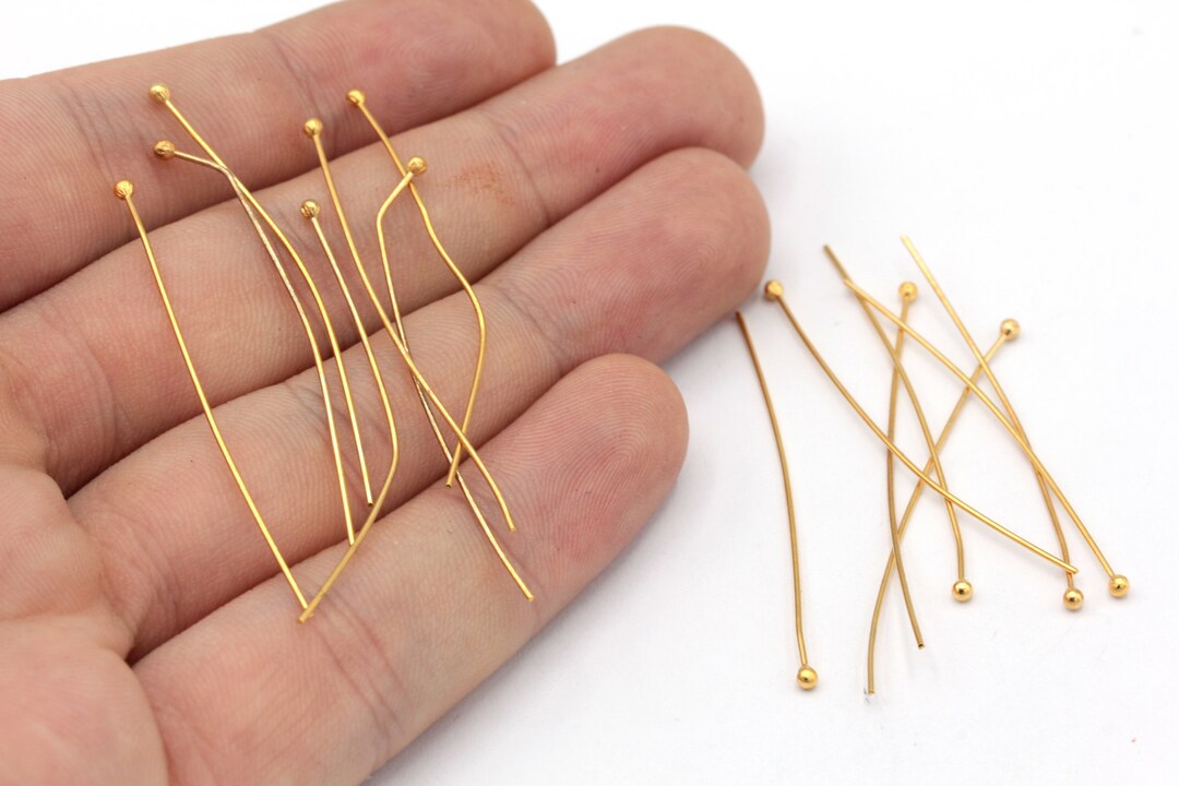 50 Pcs 23 Ga 45mm 24k Shiny Gold Plated Ball Head Pin, Gold Ball Head ...