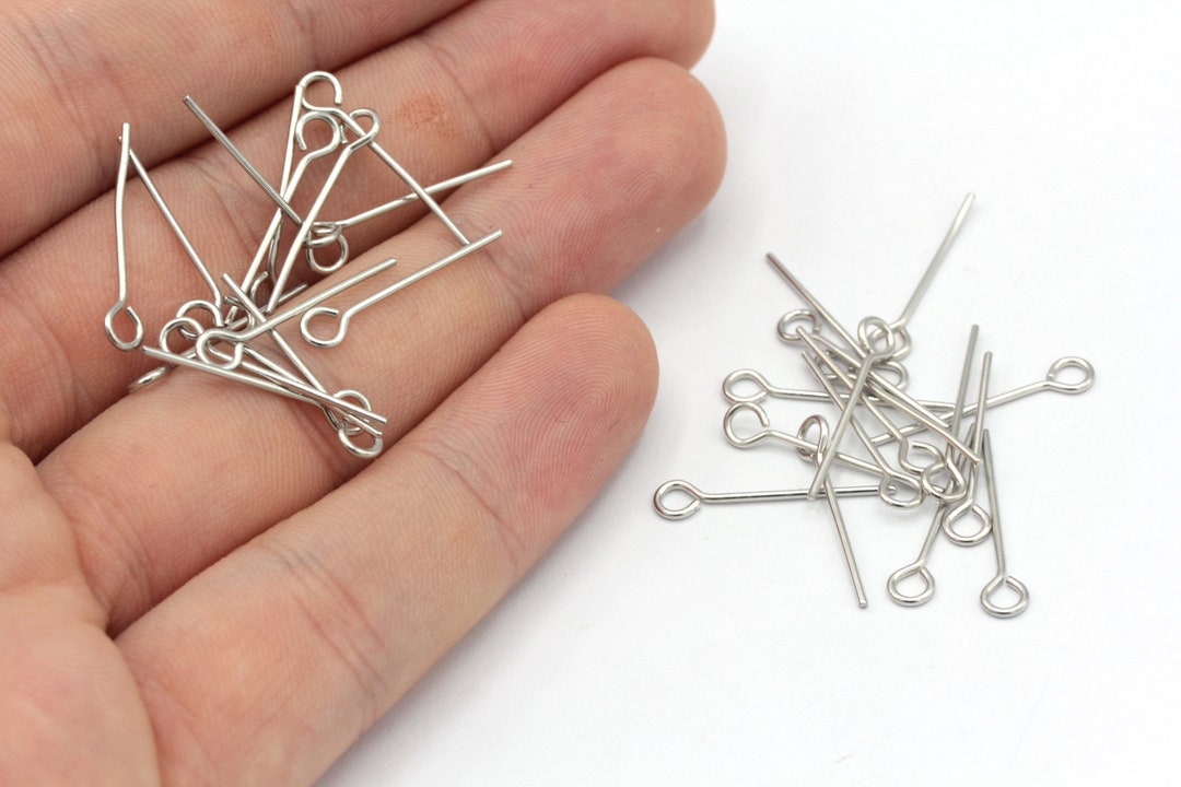 100 Pcs 20 Ga 20mm Silver Eye Pin, Silver Plated Eye Pin, Eye Pins ...