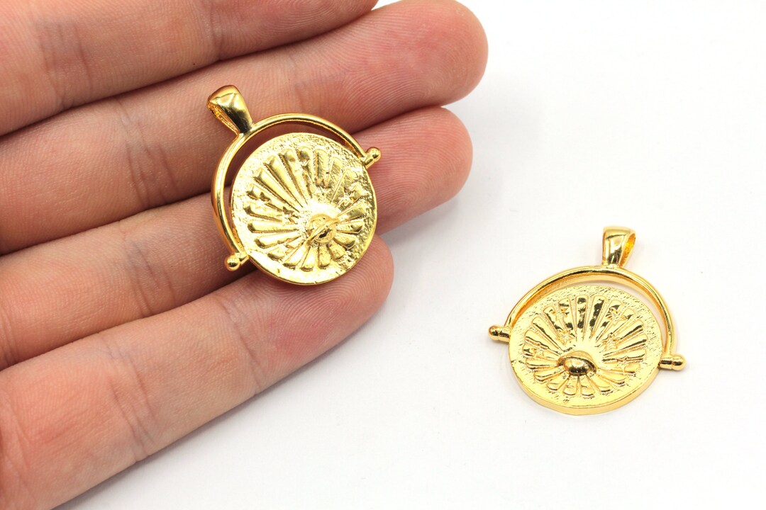 27x30mm 24k Shiny Gold Plated Medallion Sun Charm, Gold Saturn Pendant ...