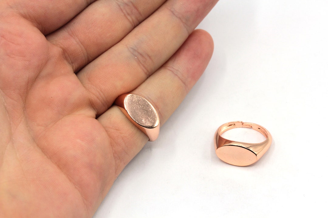 16-17mm Rose Gold Plated Adjustable Oval Ring, Geometric Rings, Blank ...