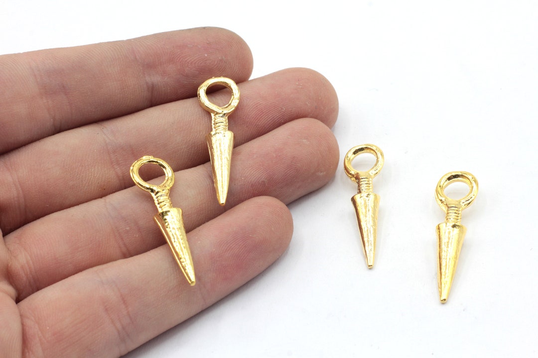 32mm 24k Shiny Gold Plated Spike Charm, Long Spike Pendant, Spike Cone ...
