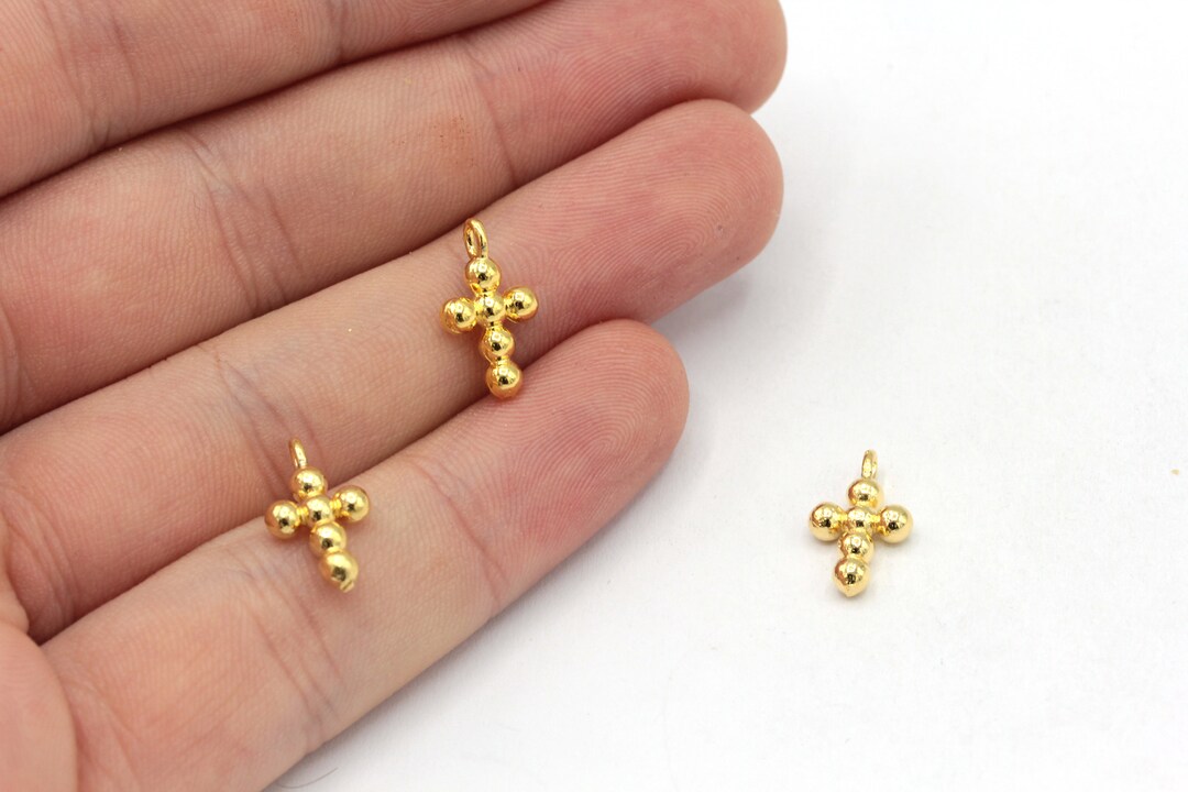 8x14mm 24k Shiny Gold Plated Mini Cross Charm, Tiny Cross Charm, Gold Cross Charm, Religious ...