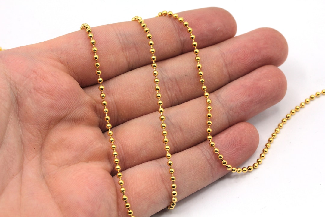 2mm 24k Shiny Gold Plated Ball Chain, Gold Ball Beaded Chain, Soldered ...