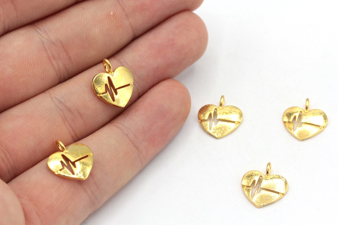 12x13mm 24k Shiny Gold Plated Mini Heartbeat Charm, Tiny Heart Charm ...