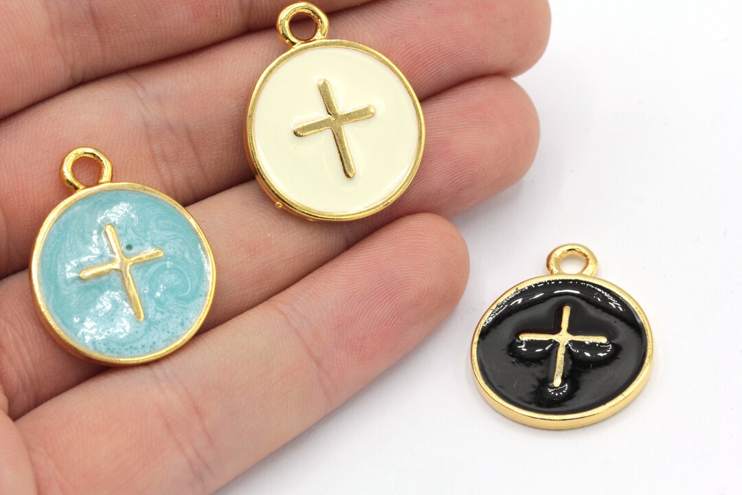 22x27mm 24k Shiny Gold Plated Round Cross Charm, Cross Medallion Charm ...