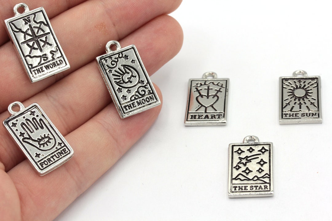 14x24mm Rhodium Plated Tarot Card Charm, Tarot Card Pendant, Tarot ...