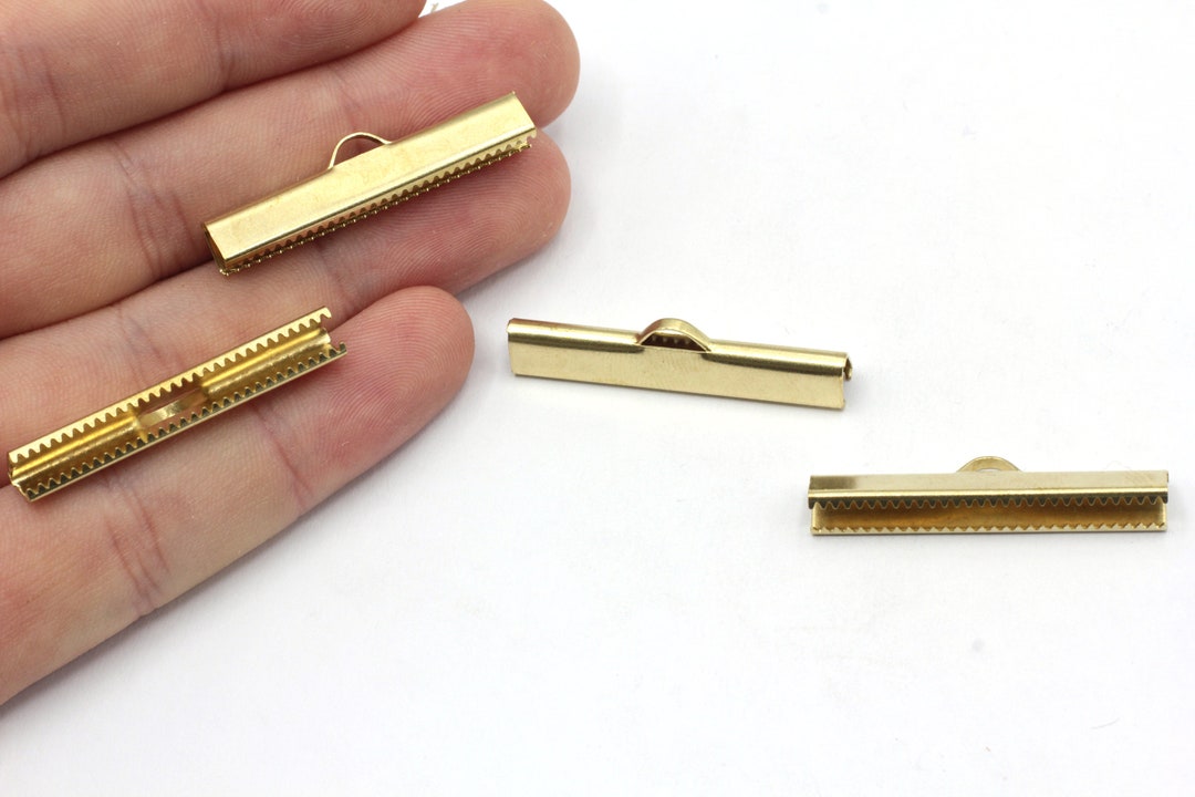 35mm Brass Ribbon Clasps, Crimp End Caps, Ribbon Claws, Crimp Ends ...