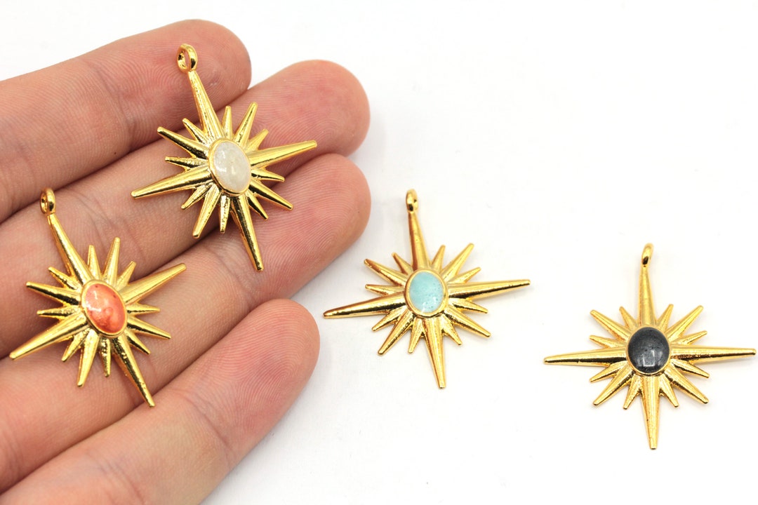 30x34mm 24k Shiny Gold Enamel North Star Charm, North Star Necklace ...