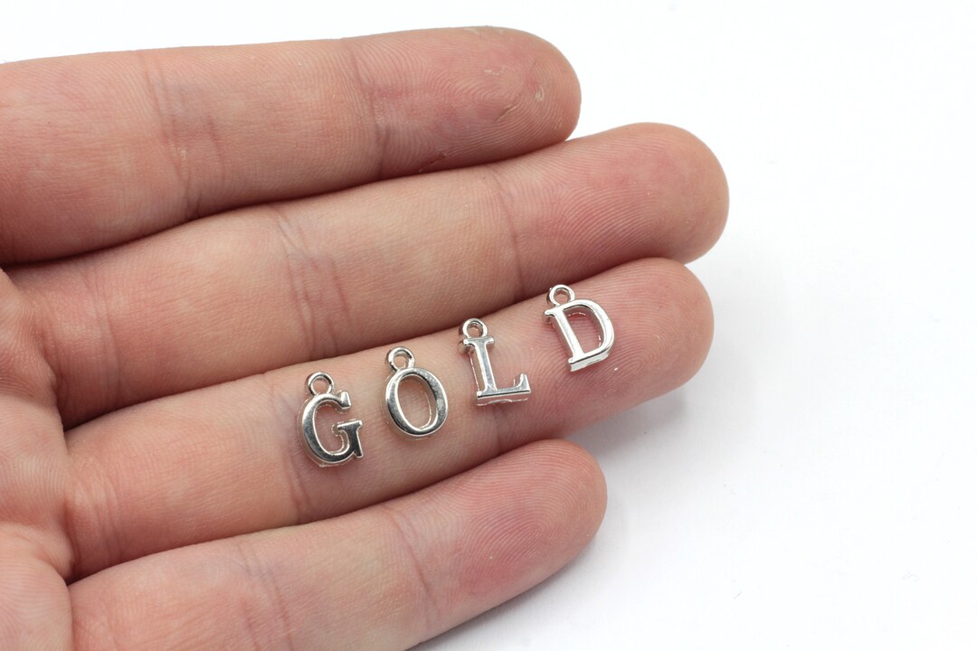 6x10mm Rhodium Plated Letter Charm, Mini Letter Charm, Rhodium Letter ...