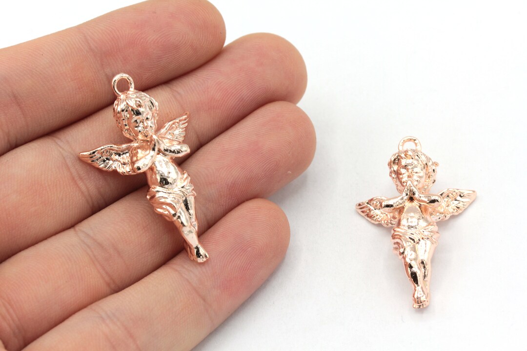 19x38mm Rose Gold Plated Baby Angel Charm, 3D Baby Angel Charm ...