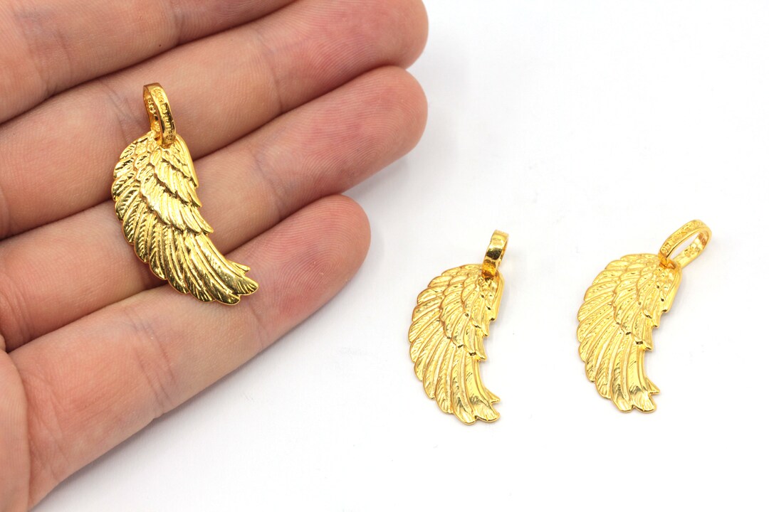 14x30mm 24k Shiny Gold Plated Angel Wing Charm, Wing Pendant, Gold ...