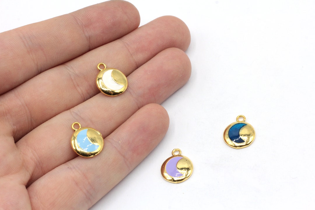 12x24mm 24k Shiny Gold Plated Moon Charm, Moon Bracelet Charm, Gold ...