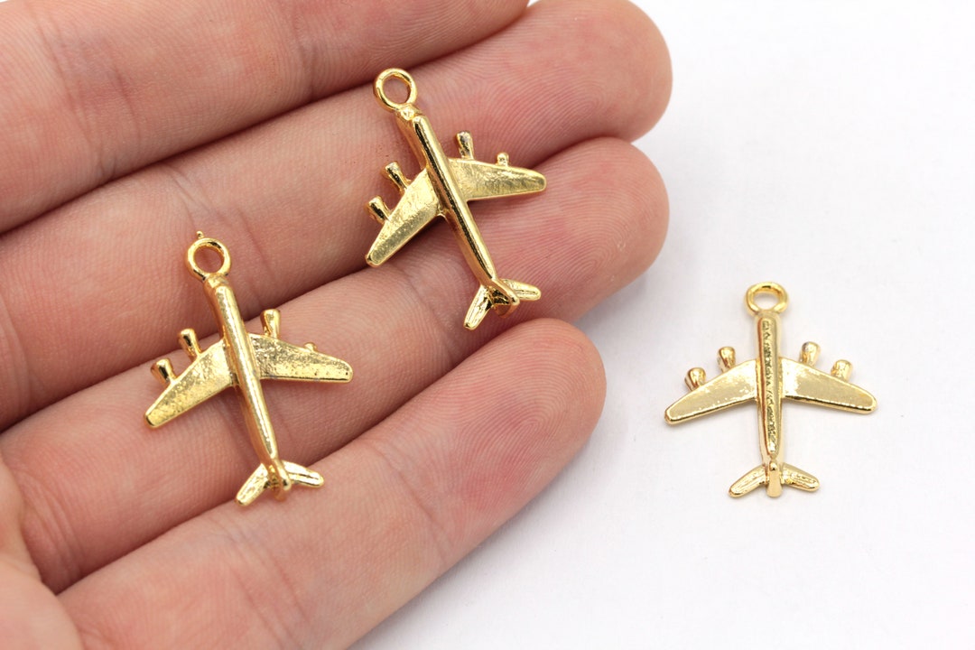 20x25mm 24k Shiny Gold Plane Charm, Pilot Pendant, Travel Charm, Flying ...
