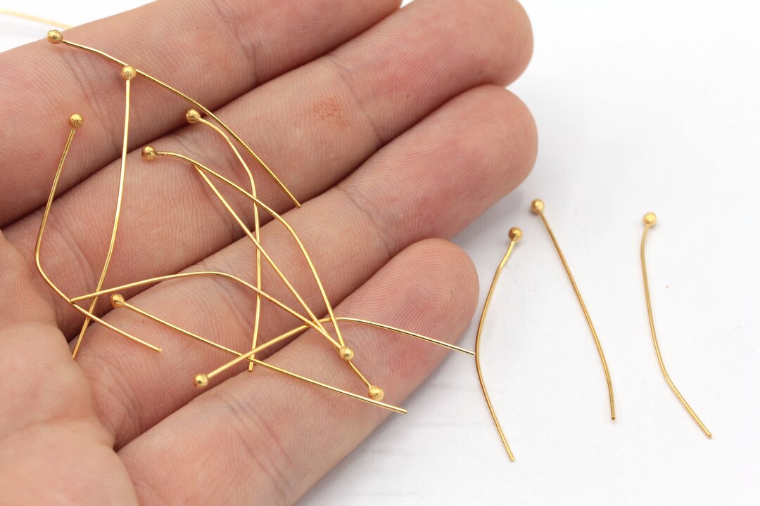 50 Pcs 23 Ga 40mm 24k Shiny Gold Plated Ball Head Pin, Gold Ball Head ...