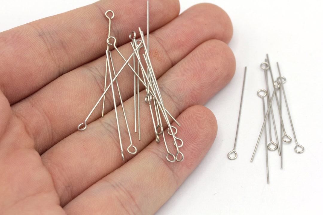 100 Pcs 23 Ga 35mm Silver Plated Eye Pin, Silver Plated Eye Pin, Eye ...