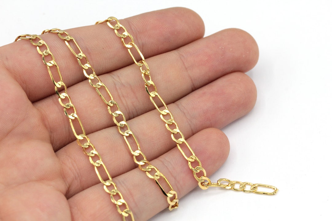 4mm 24k Shiny Gold Figaro Chain, Gold Curb Chain, Soldered Chain ...