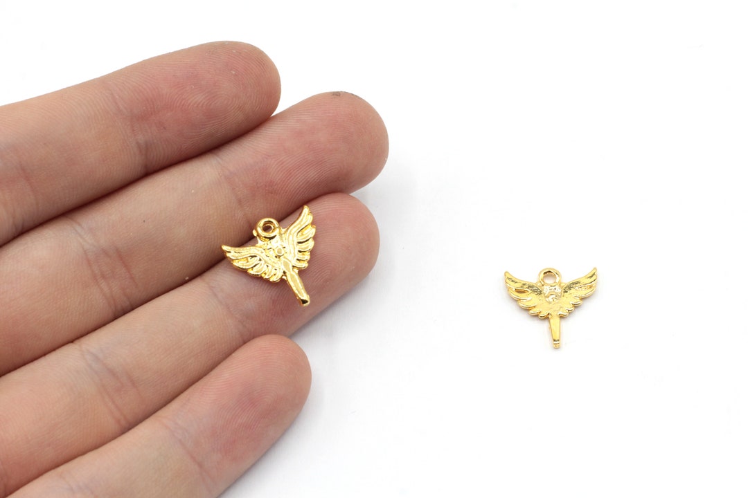 15mm 24k Shiny Gold Plated Mini Angel Charm, Angel Bracelet Charm, Mini ...