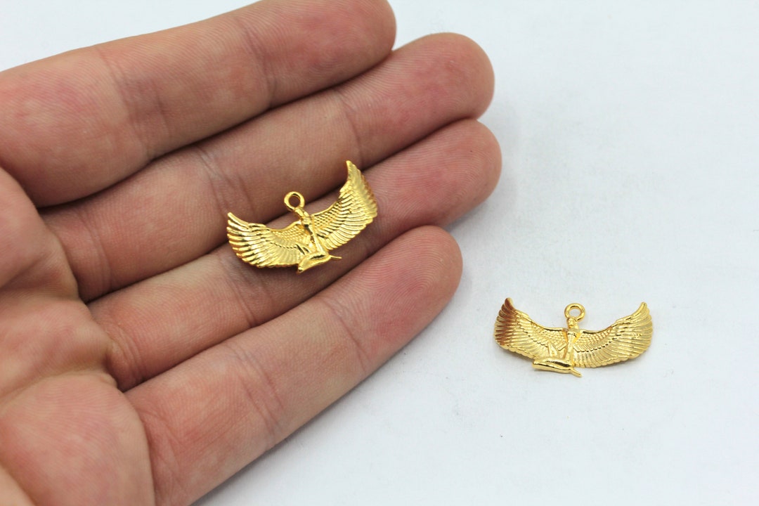 12x24mm 24k Shiny Gold Goddess Isis Charm, Winged Egyptian Charm ...