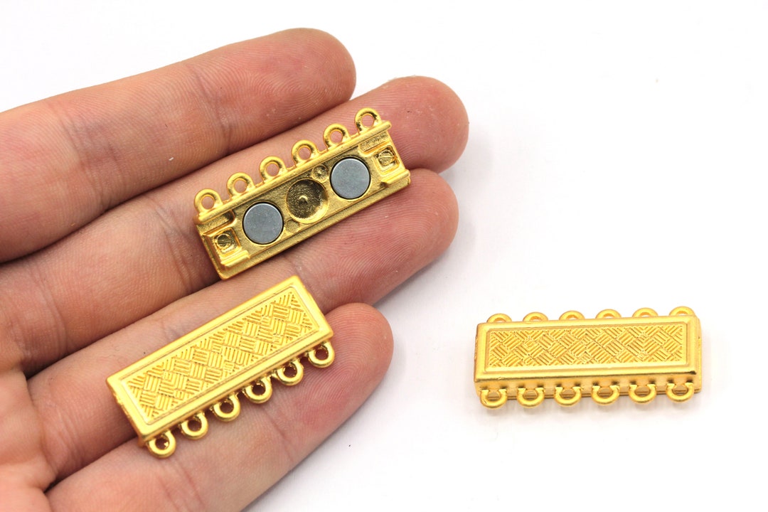 16x33mm 24k Shiny Gold 6 Loops Magnetic Clasps, Multi Strand Clasps ...