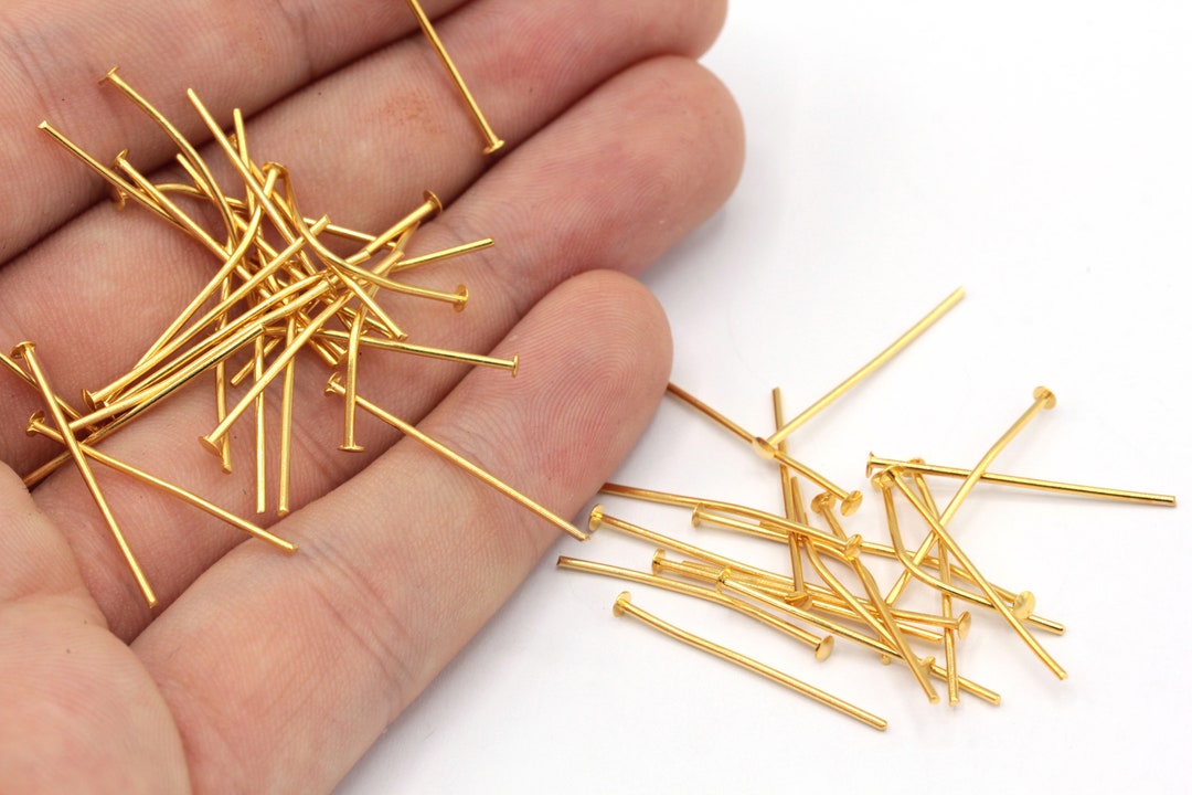 50 Pcs 20 Ga 25mm 24k Shiny Gold Flat Head Pin, Gold Flat Head Pin ...