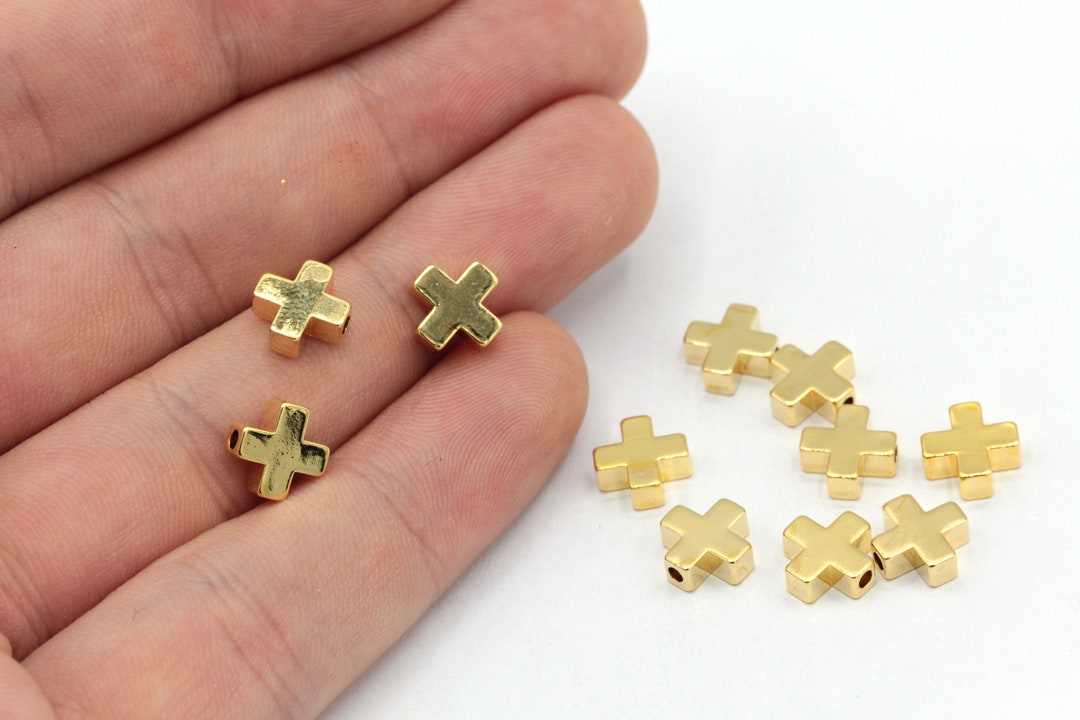 8mm 24k Shiny Gold Cross Beads, Cross Bracelet Beads, Tiny Cross Charm ...