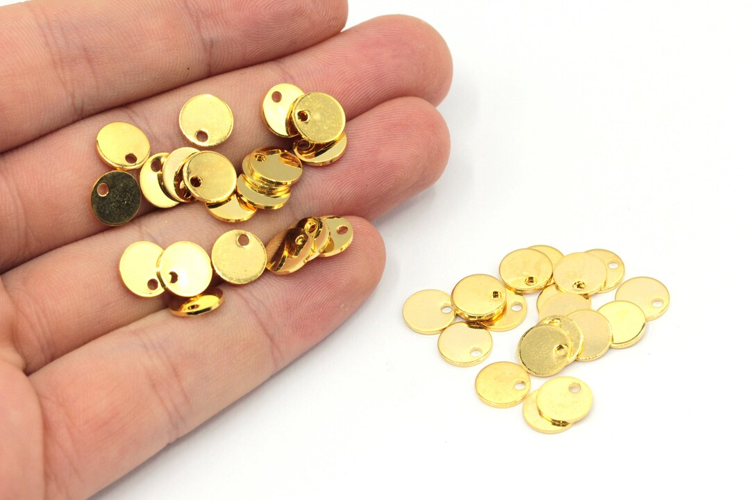 8mm Gold Tiny Round Charm, Round Disc, Stamping Tag, Medallion Charm ...
