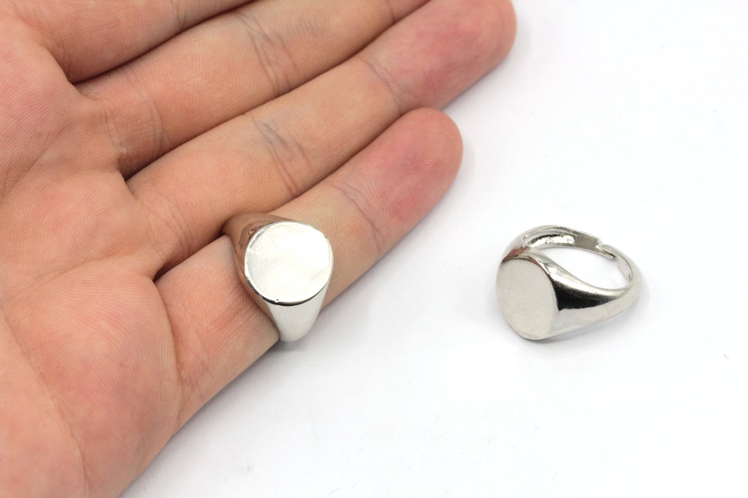 17-18mm Rhodium Plated Adjustable Oval Ring, Geometric Rings, Blank ...