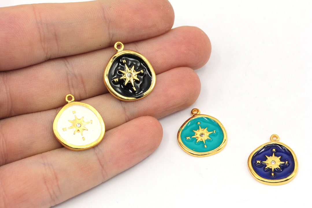 17x19mm 24k Shiny Gold Compass Charm, CZ Micro Pave Compass Charm ... 17x19mm 24k Shiny Gold Compass Charm, CZ Micro Pave Compass Charm ...
