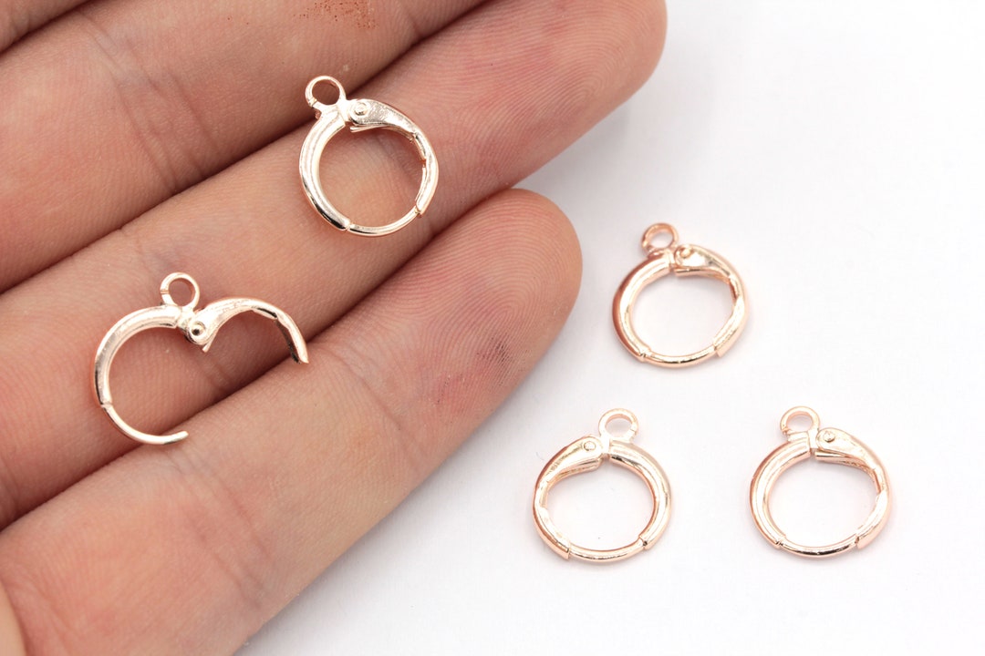 10 Pcs 12x14mm Rose Gold Leverback Earring Clasps, Round Hoop Earrings ...
