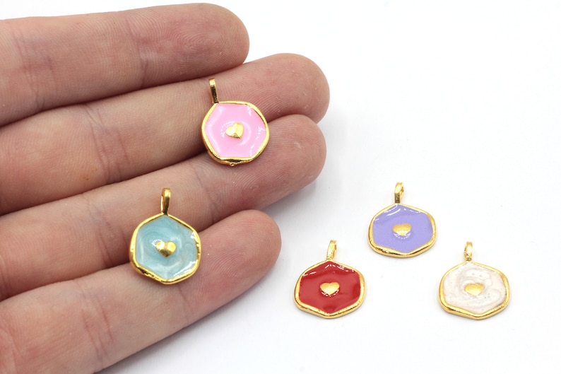 14x18mm 24k Shiny Gold Plated Mini Heart Charm, Enamel Heart Charm ...