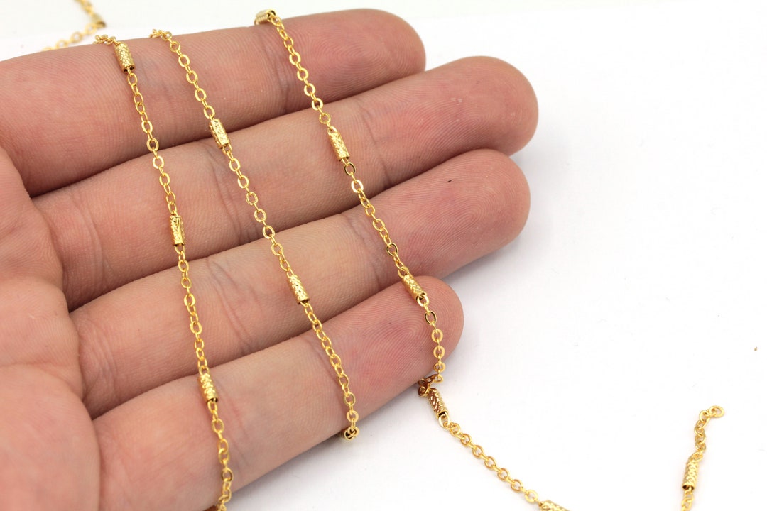 2mm 24k Shiny Gold Plated Tiny Cable Chain, Gold Bar Chain, Gold ...