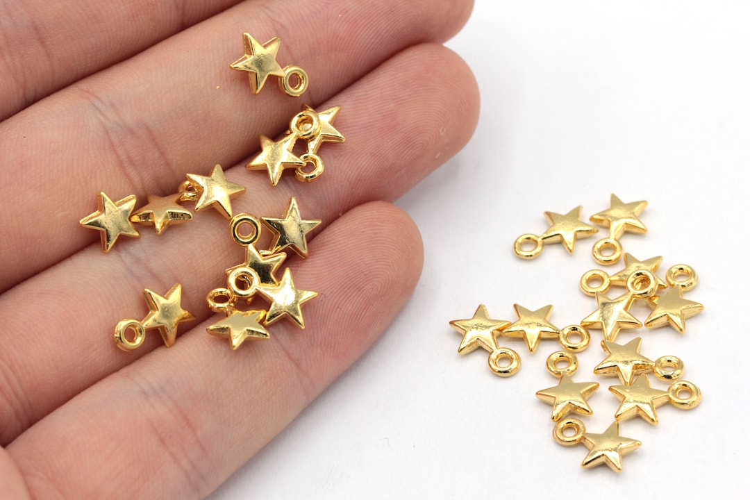 10 Pcs 11x13mm 24k Shiny Gold Plated Mini Star Charm, Tiny Star Charm ...