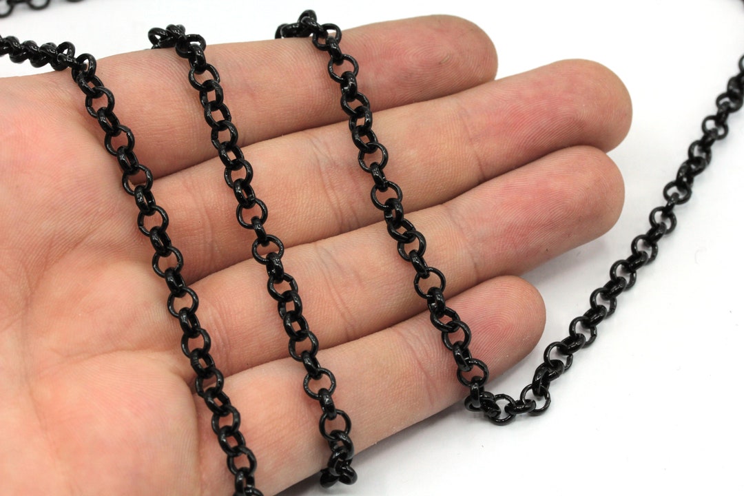 5mm Black Plated Rolo Chain, Black Round Link Chain, Rolo Link Chain ...