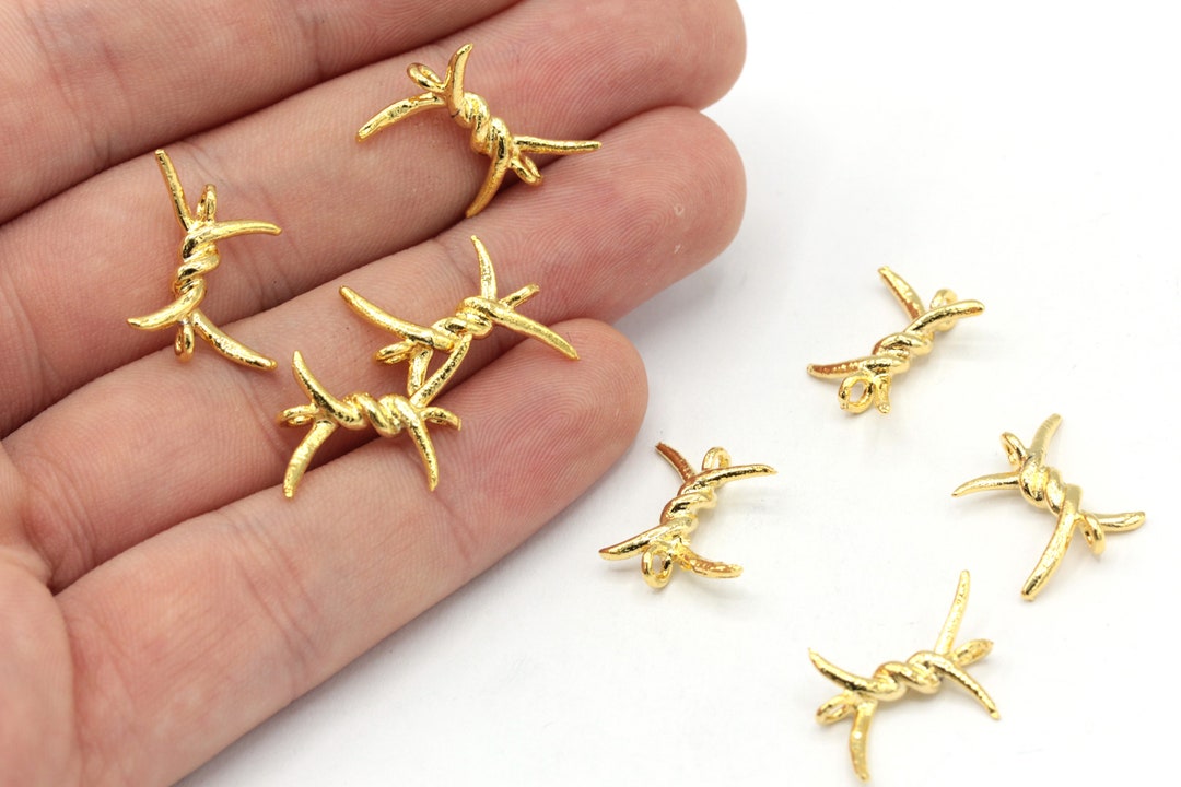 13x16mm 24k Shiny Gold Plated Barbed Wire Charm, Barbed Wire Connector ...