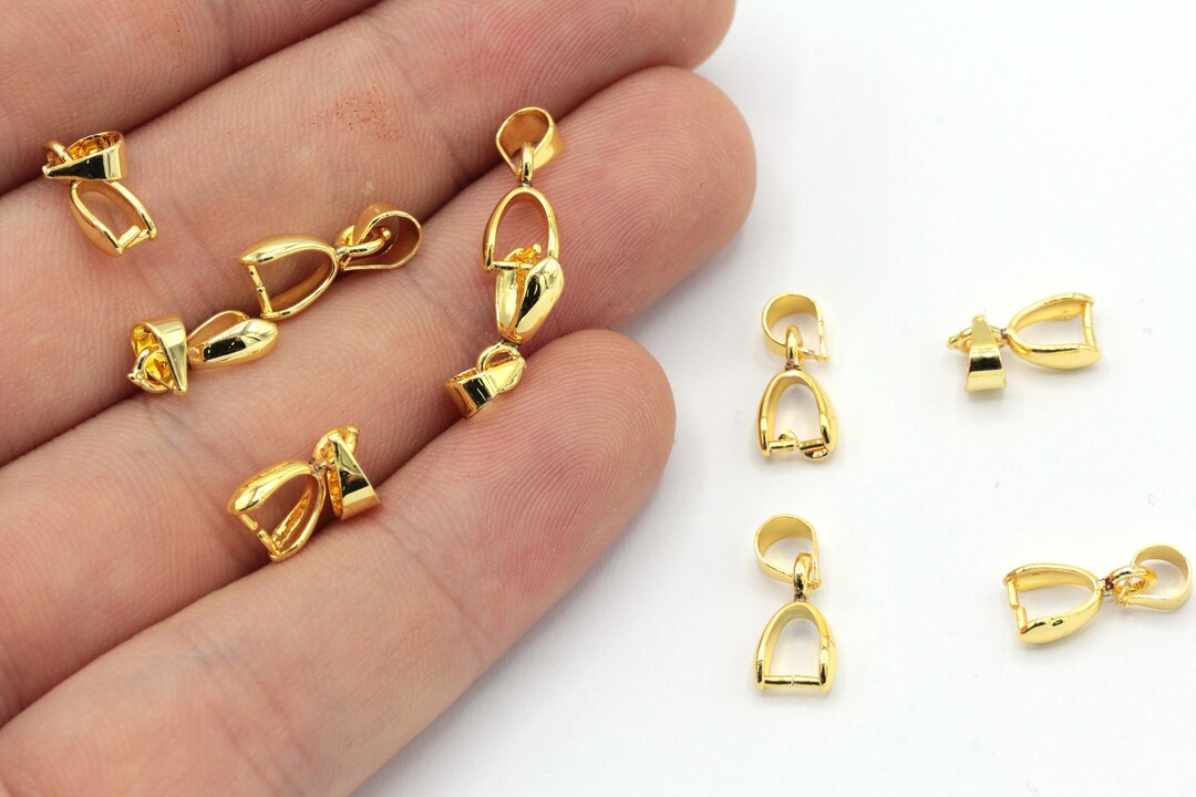 10 Pcs 5x16mm 24k Shiny Gold Pendant Bail, Gold Pinch Bails, Charm Bail ...