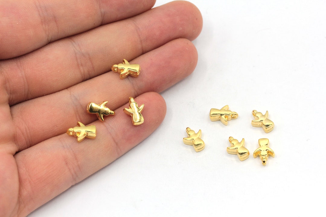 8x10mm 24k Shiny Gold Plated Mini Angel Charm, Tiny Angel Charm, Gold ...