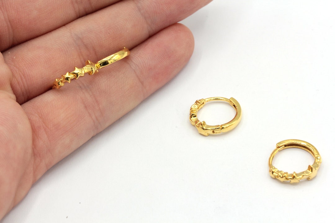 15mm 24k Shiny Gold Star Hoops, Leverback Earring Clasps, Round Hoop ...