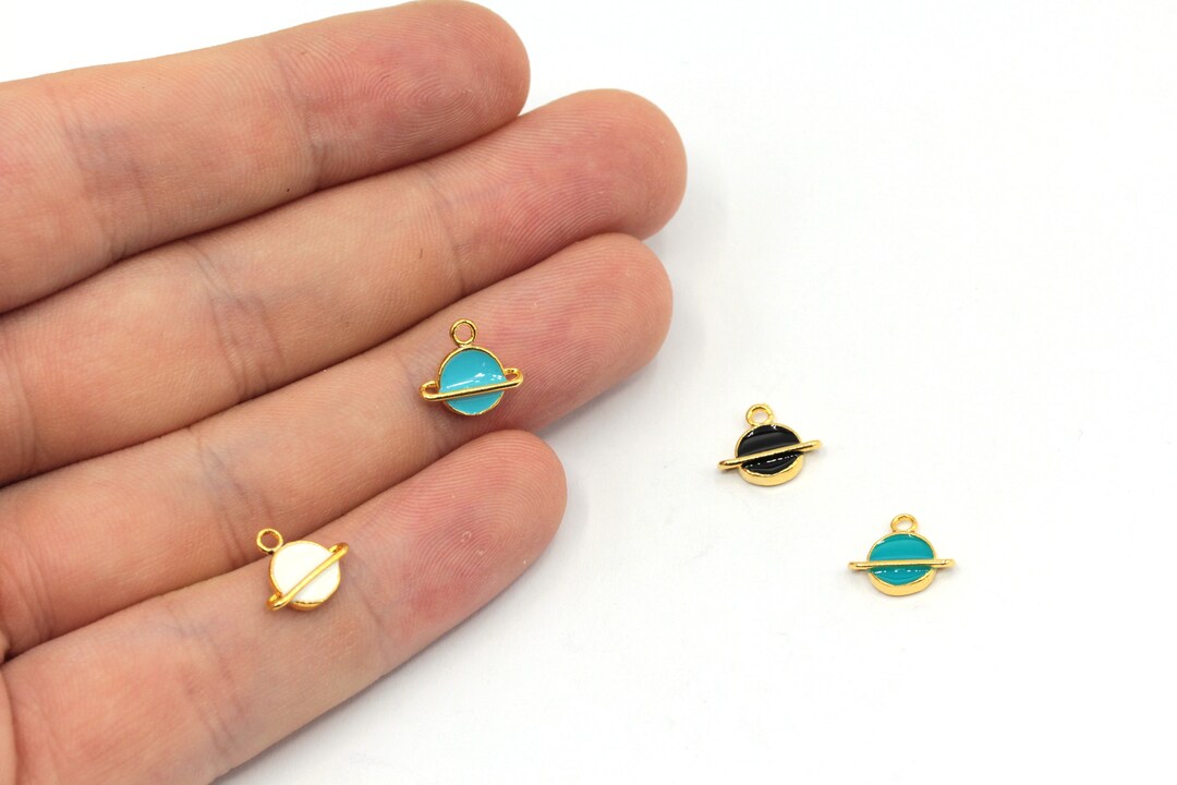 9x10mm 24k Shiny Gold Enamel Saturn Charm, Tiny Saturn Charm, Planet ...