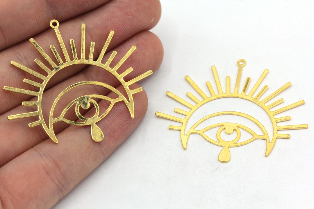 41x49mm 24k Shiny Gold Plated Evil Eye Charm, Evil Eye Necklace, Laser ...