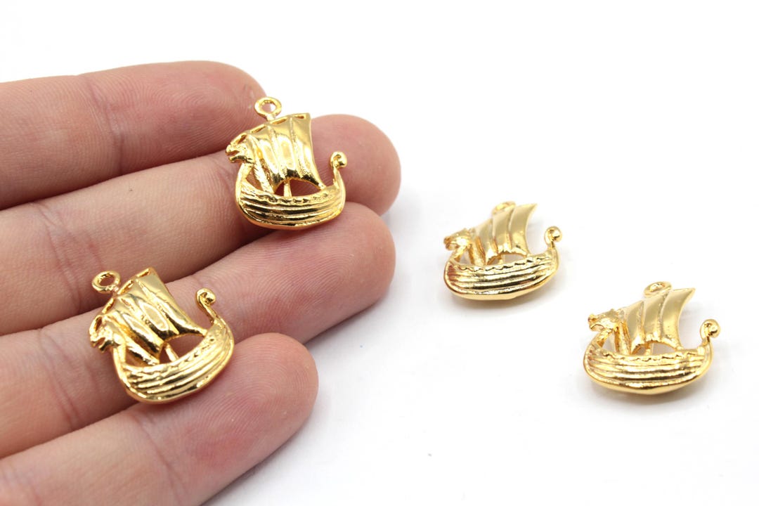18x22mm 24k Shiny Gold Plated Pirate Ship Charm, Ship Pendant, 3D Ship ...