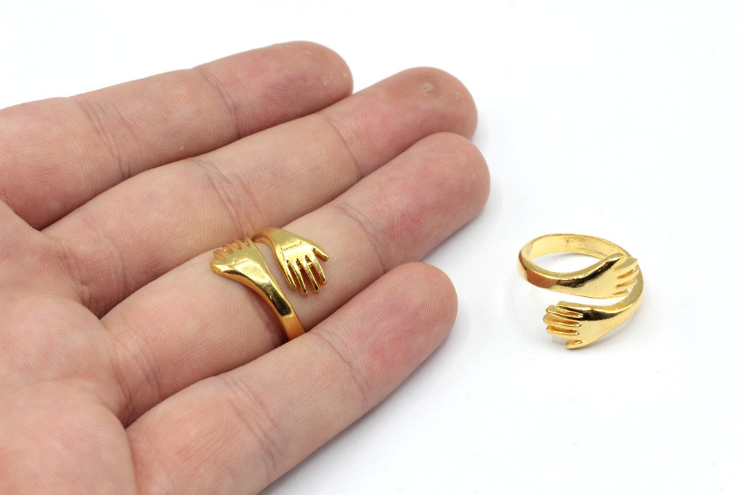 Adjustable 24k Shiny Gold Plated Tiny Hug Rings, Love Hug Ring, Hugging ...