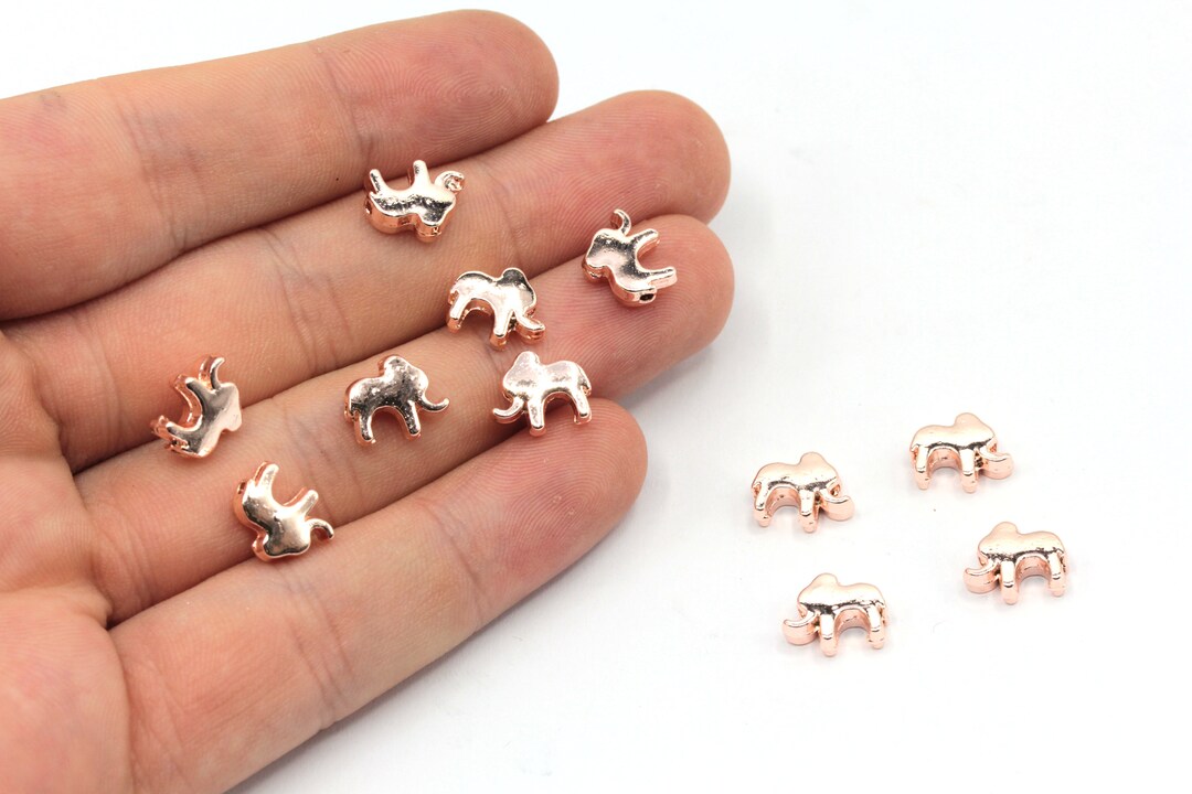 11mm Rose Plated Elephant Charm, Tiny Mammoth Charm, Animal Charms ...