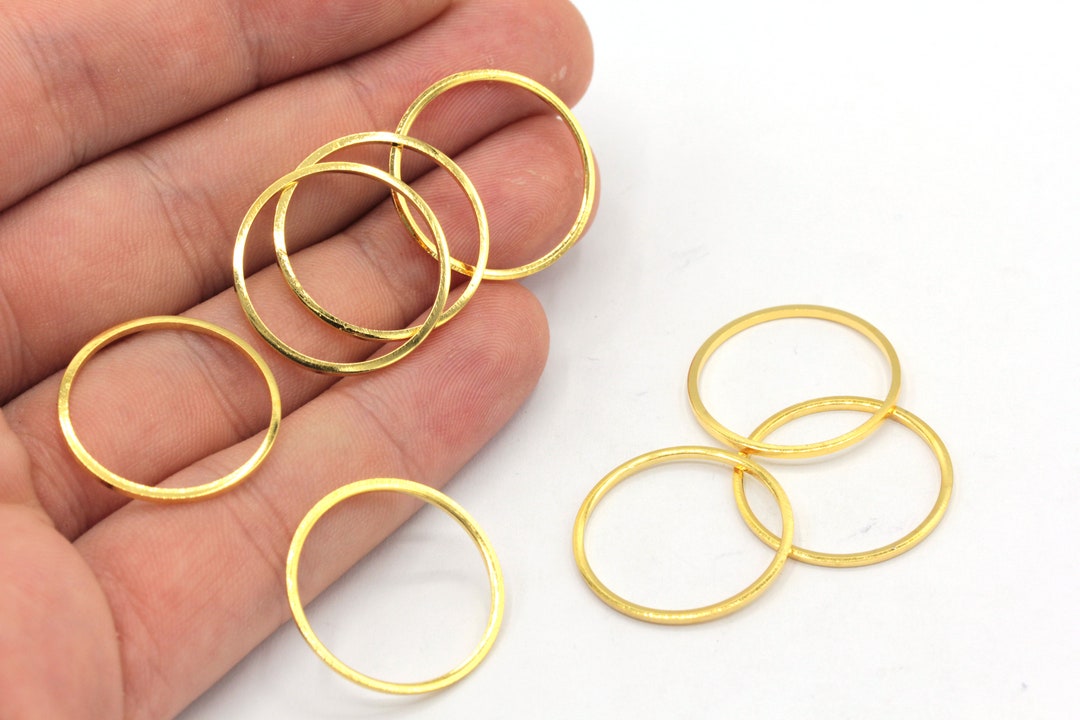 22mm 24k Shiny Gold Round Link, Gold Round Charm, Round Closed Ring ...