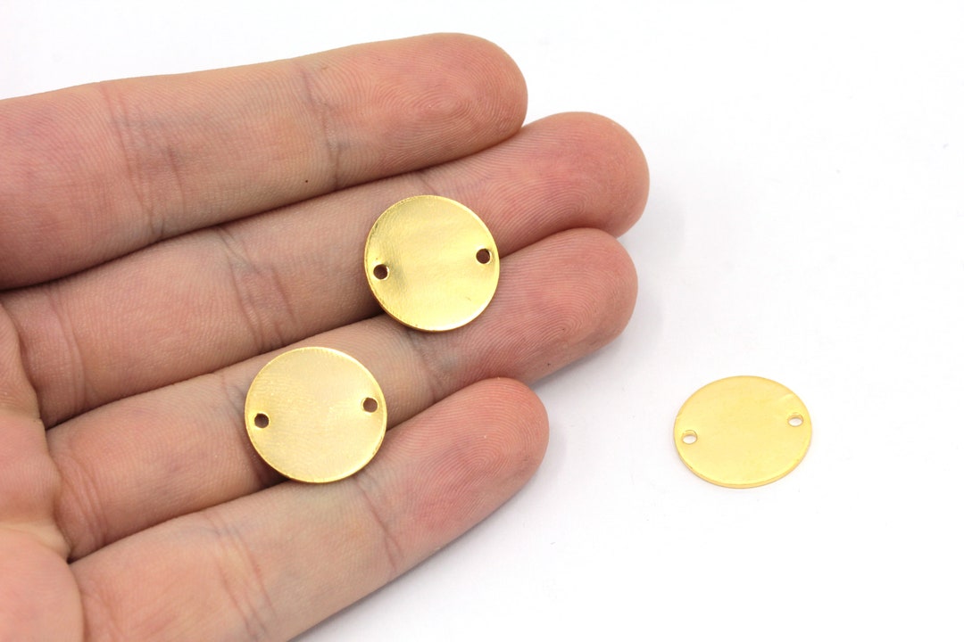14mm 24k Shiny Gold Plated Tiny Round Charm, 2 Holes Round Disc ...