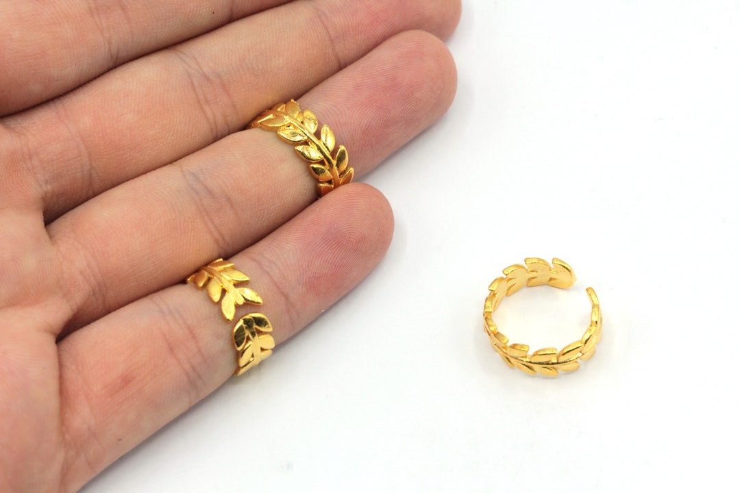 15-16mm 24k Shiny Gold Plated Adjustable Leaf Ring, Gold Leaves Rings ...