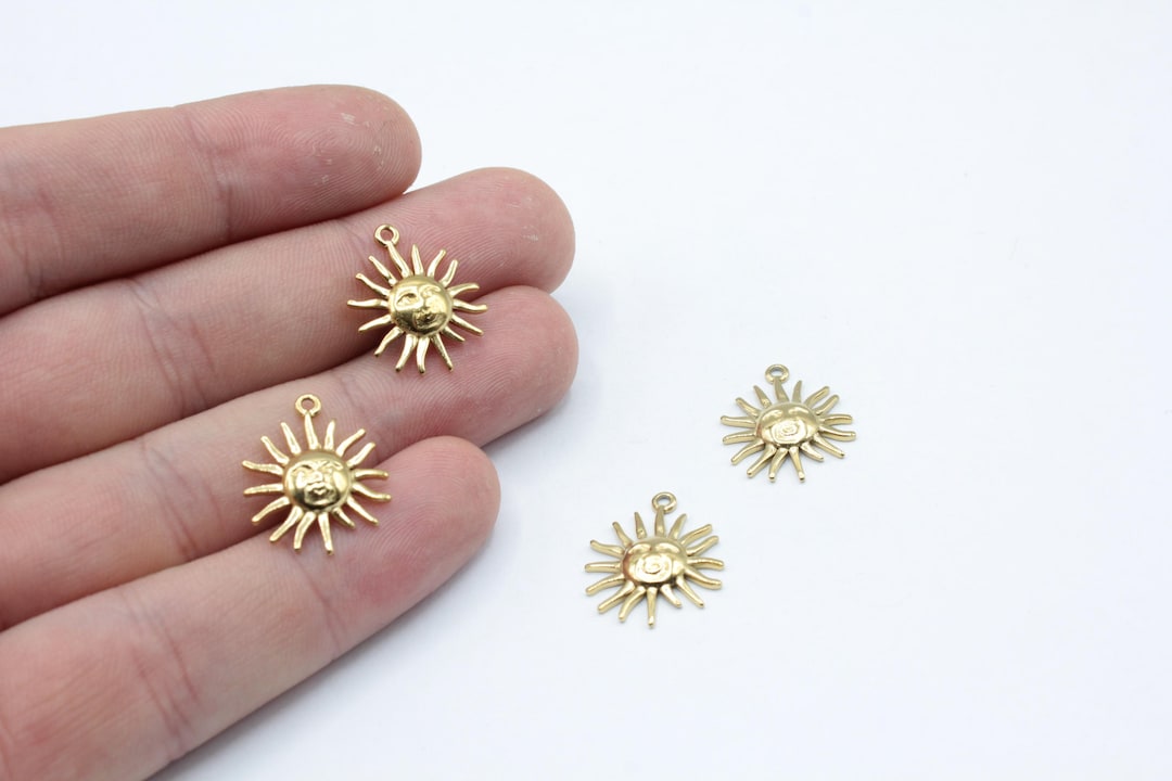18K Gold Stainless Steel Tiny Sun Face Charm, Gold Sun Face Pendant ...