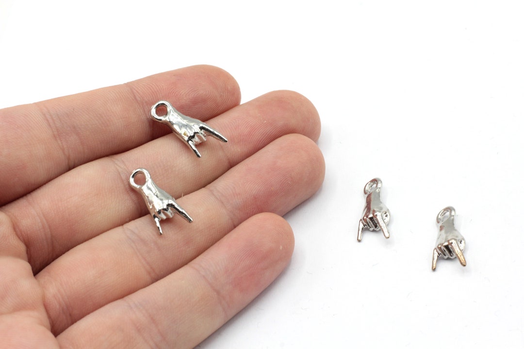 8x18mm Rhodium Plated Rock N Roll Hand Charm, Hand Pendant, Rock on ...