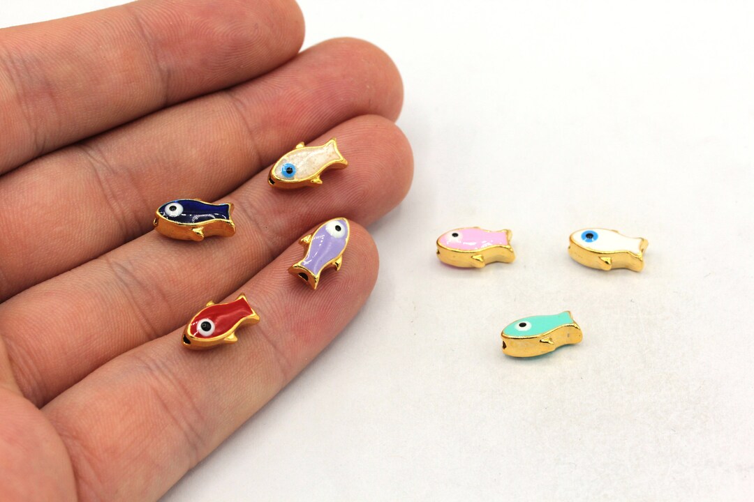 7x12mm 24k Shiny Gold Plated Enamel Fish Beads, Fish Bracelet Beads ...