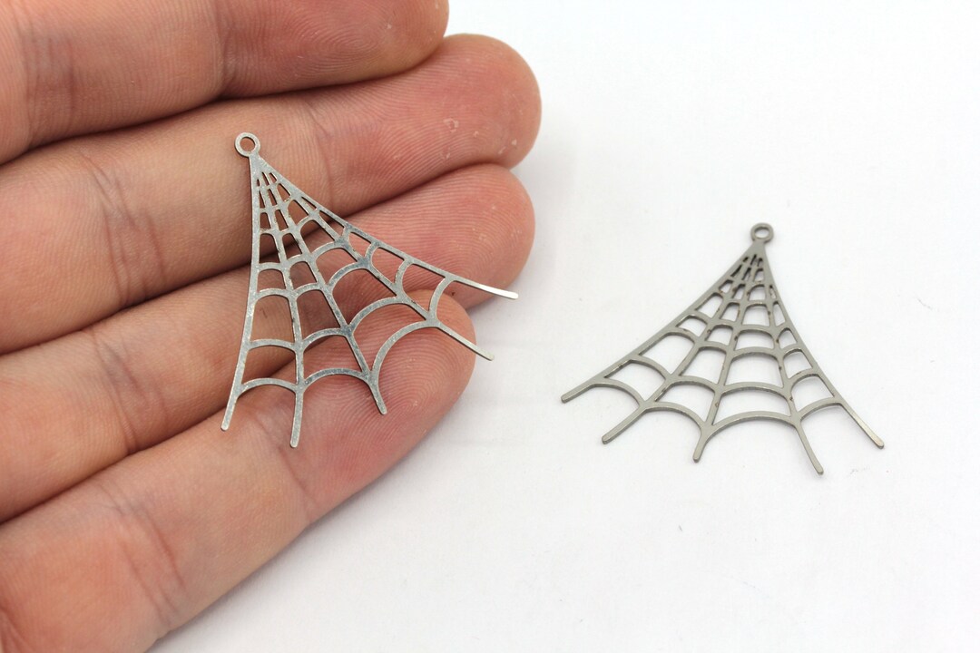 31x33mm Stainless Steel Spider Web Charm, Halloween Pendant, Spider Web ...